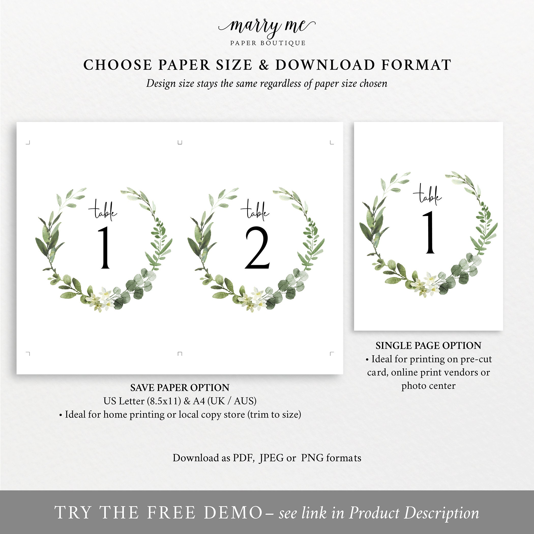 Table Number Sign Template Elegant Greenery Templett Instant | Etsy