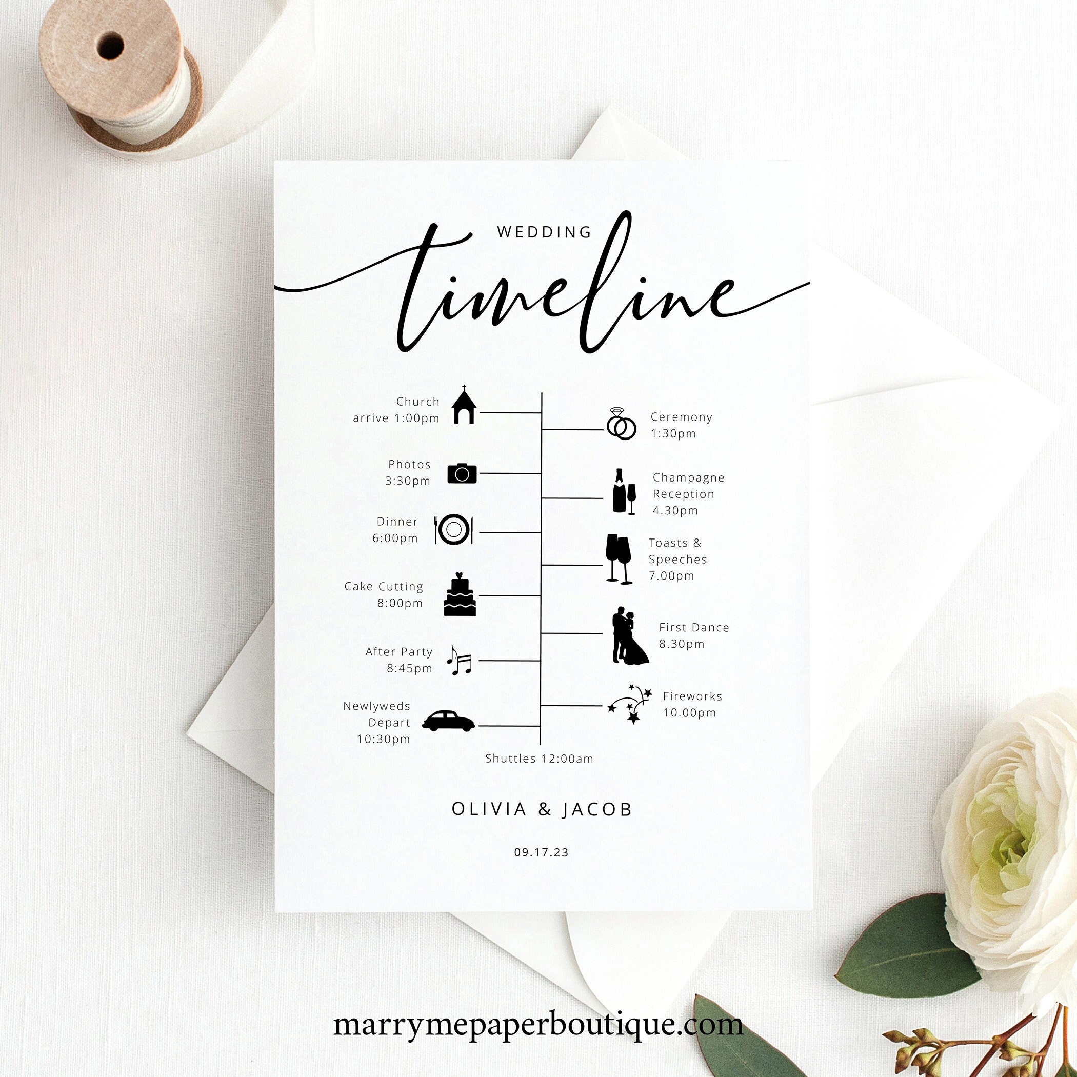 Wedding Itinerary Card Template Modern Calligraphy Wedding Timeline 