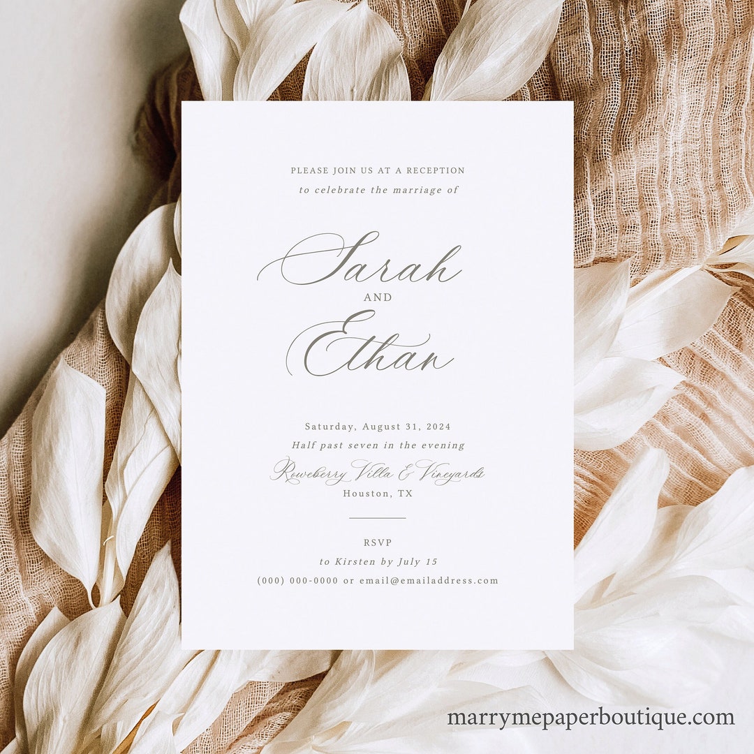 Reception Invitation Template, Calligraphy, Editable, Wedding Reception ...