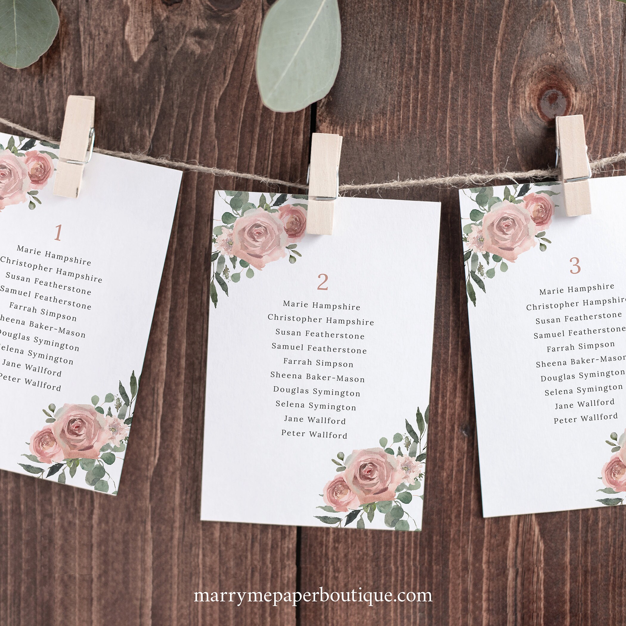 Seating Chart Cards Template Dusky Pink Floral Wedding - Etsy