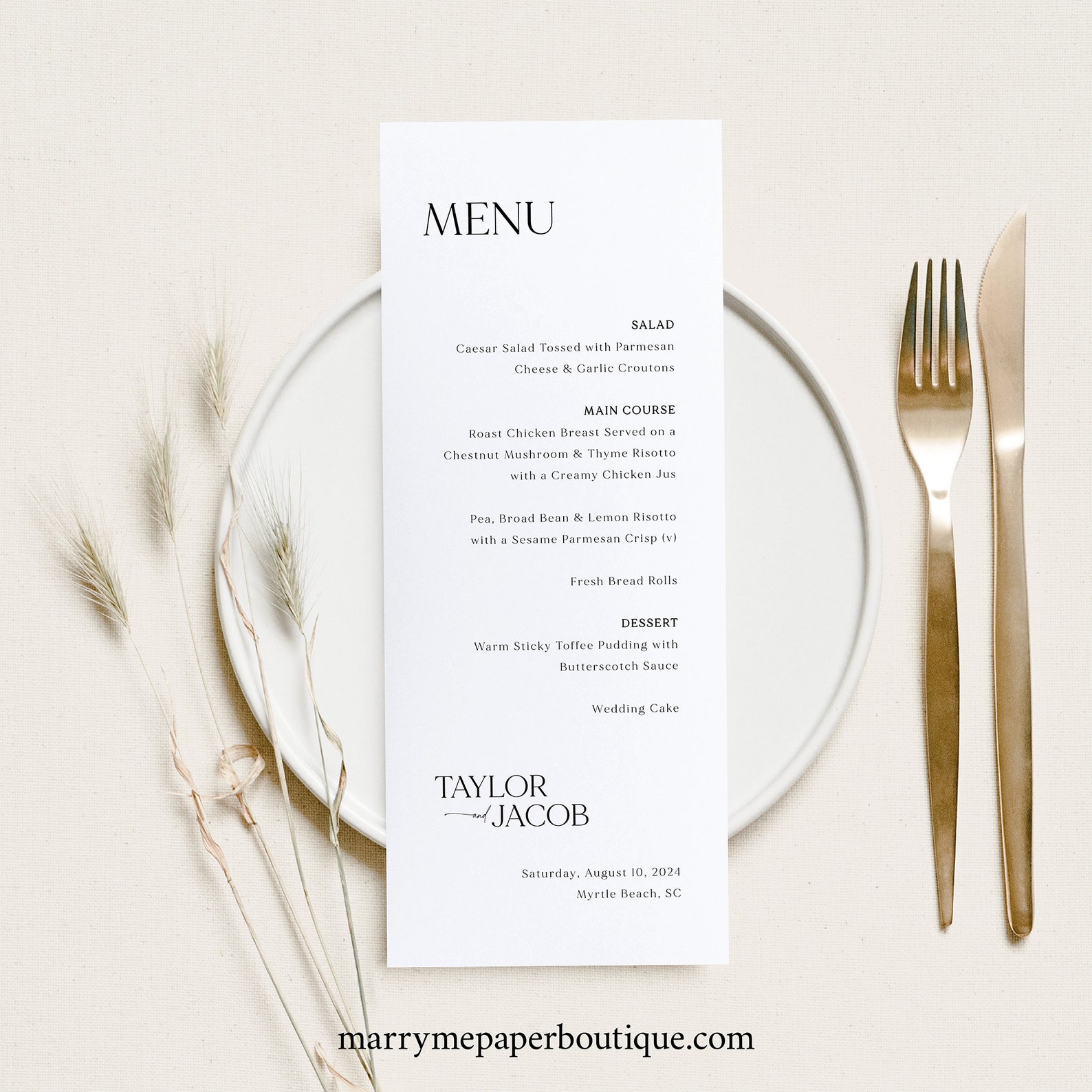 Wedding Menu Template Modern & Classic Printable Modern - Etsy
