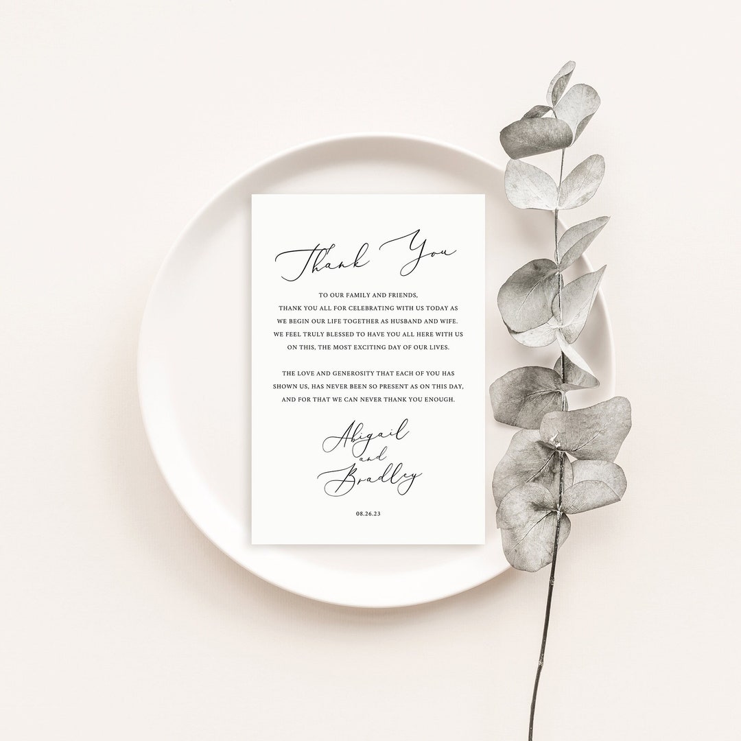 Thank You Note Template, Elegant Script, Wedding Thank You Card ...