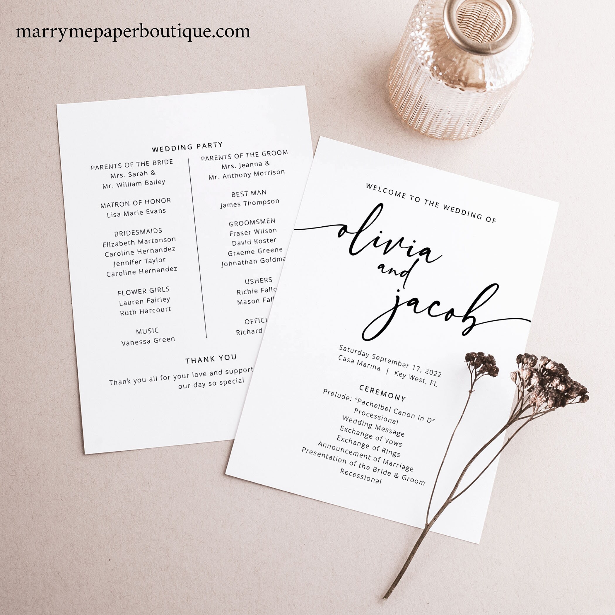 Wedding Program Template Modern Wedding Ceremony Program Printable 