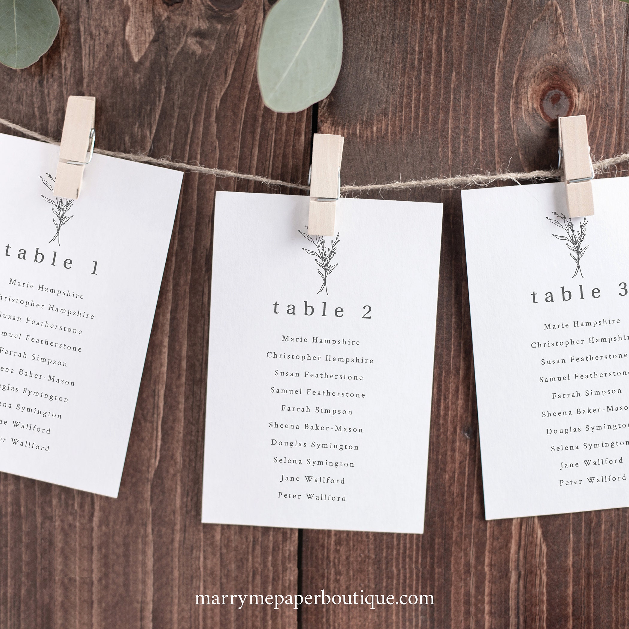 Wedding Seating Chart Cards Template Modern Rustic Wedding | Etsy