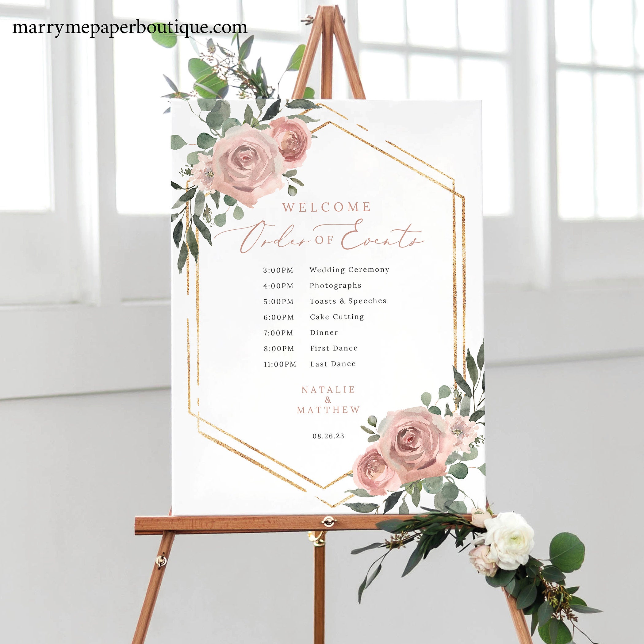 Wedding Timeline Sign Template Dusky Pink Floral Boho | Etsy