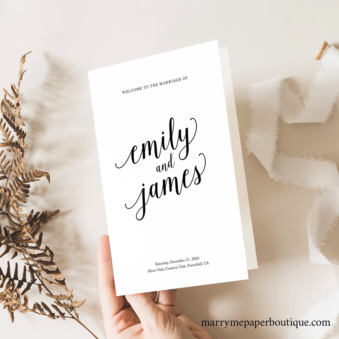 Catholic Wedding Program Template Folded Modern Script - Etsy