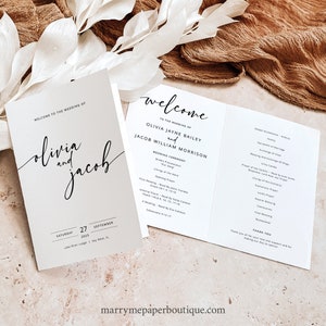 Wedding Program Template Folded, Modern Calligraphy, Editable, Modern ...