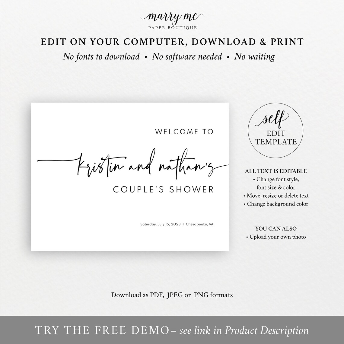 Couples Shower Welcome Sign Template Modern & Contemporary - Etsy