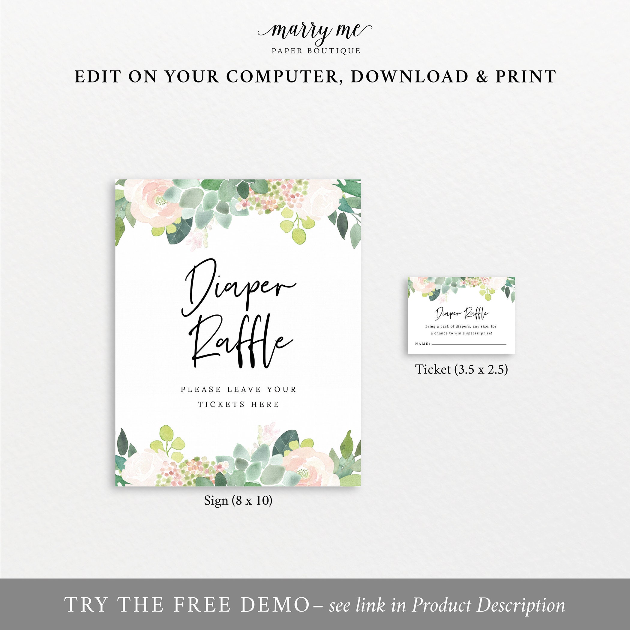 Diaper Raffle Sign and Ticket Template Succulent Floral - Etsy UK