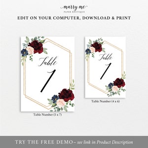 Table Number Sign Template, Demo Available, Templett Printable ...