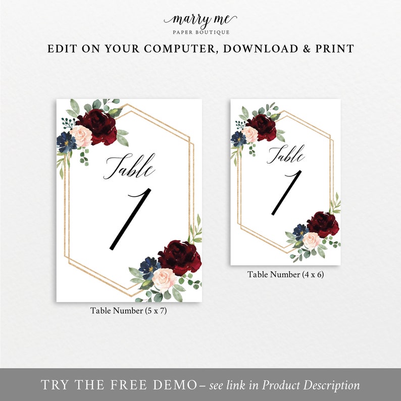 Table Number Sign Template Demo Available Templett - Etsy