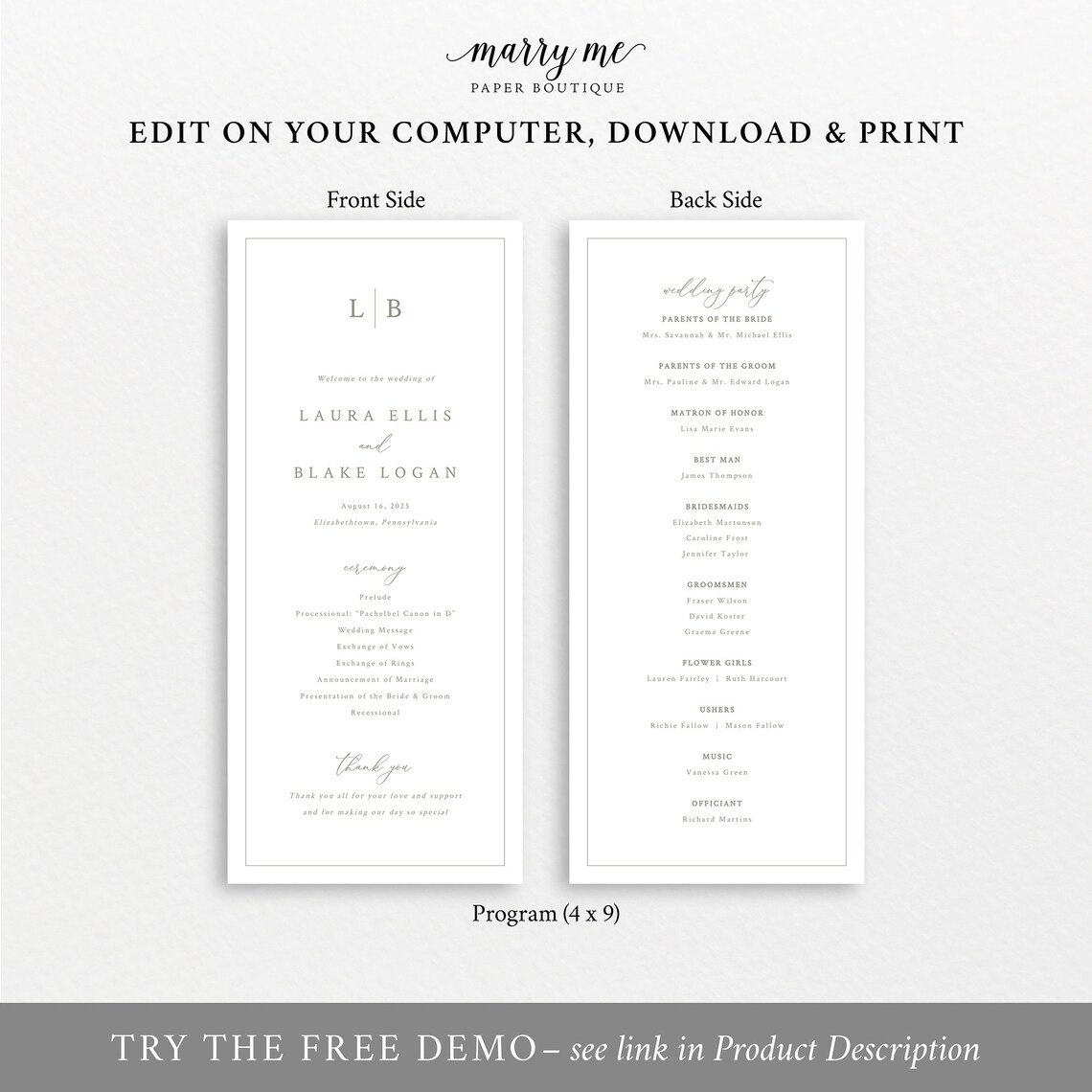 Wedding Program Template Monogram & Border Elegant Wedding - Etsy UK