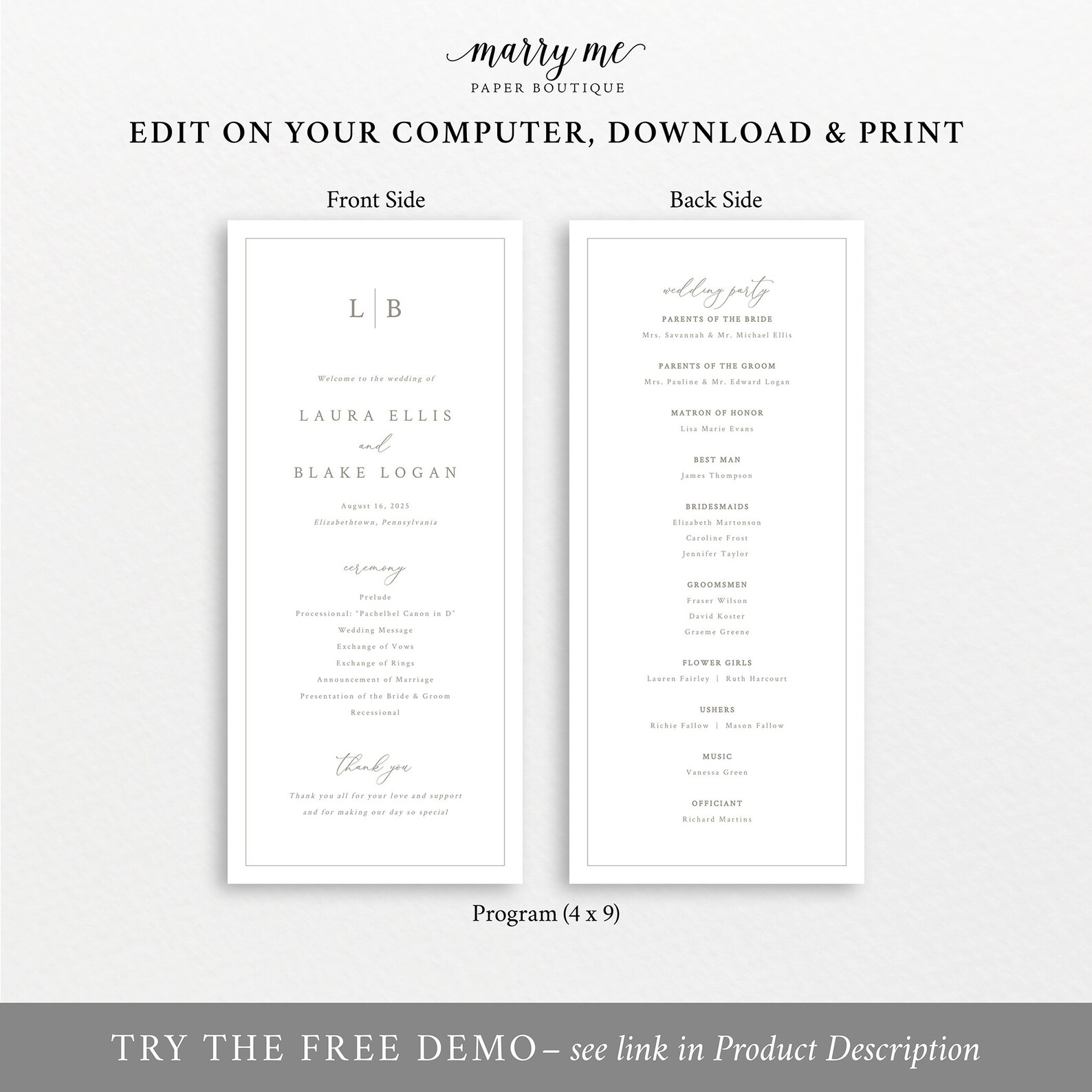 Wedding Program Template, Monogram & Border, Elegant Wedding Ceremony ...