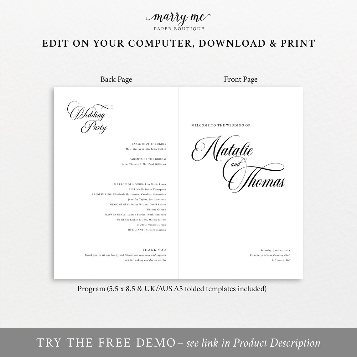Wedding Ceremony Program Template Classic Wedding - Etsy