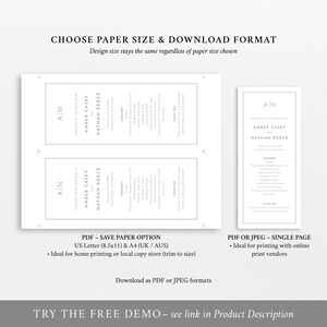 Wedding Program Template, Classic Monogram & Border, 4x9 Wedding ...