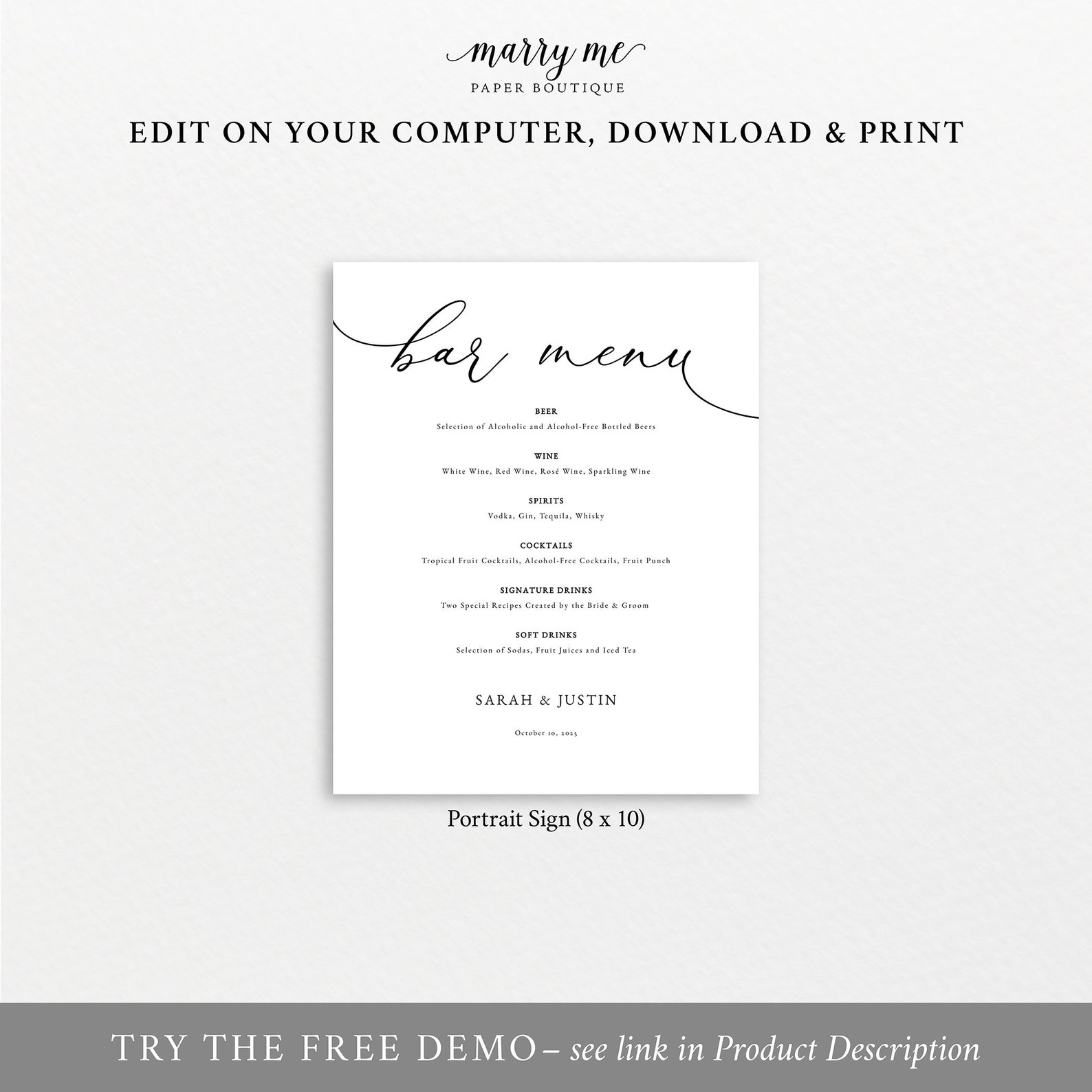 Classic Bar Menu Template Elegant Wedding Drinks Menu - Etsy