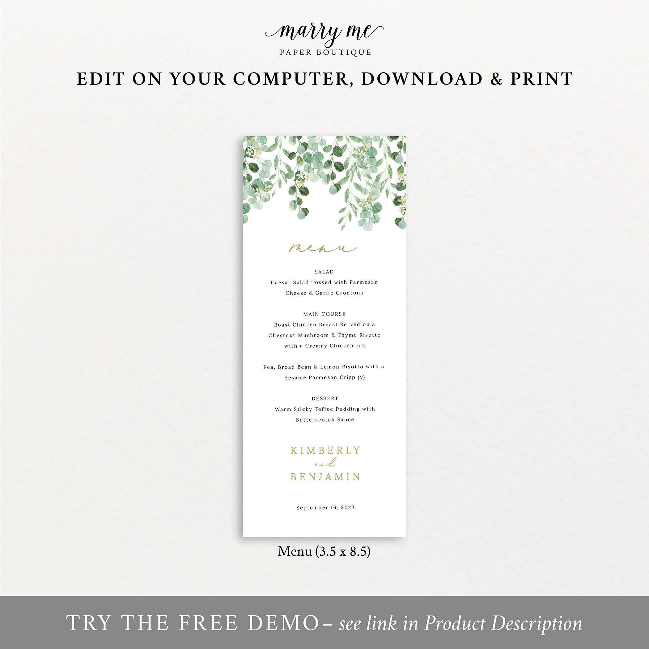 Wedding Menu Template Garden Greenery Templett Editable | Etsy