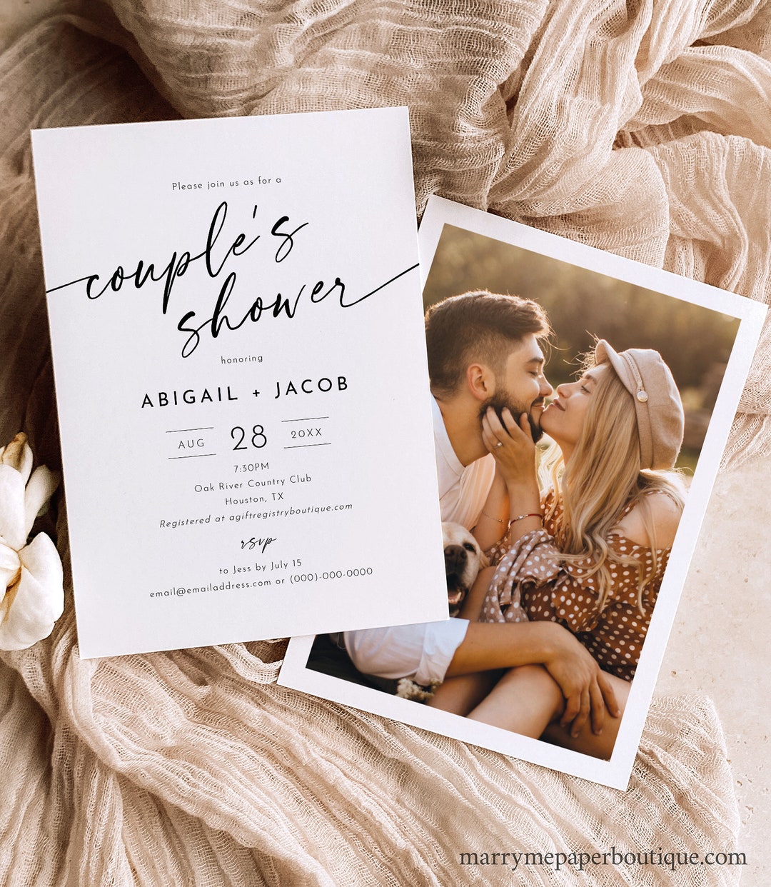 Couples Shower Invitation Template, Photo Card, Minimalist Calligraphy ...