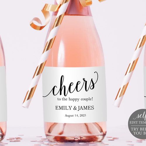 Minimalist Mini Champagne Bottle Template Editable Wedding - Etsy