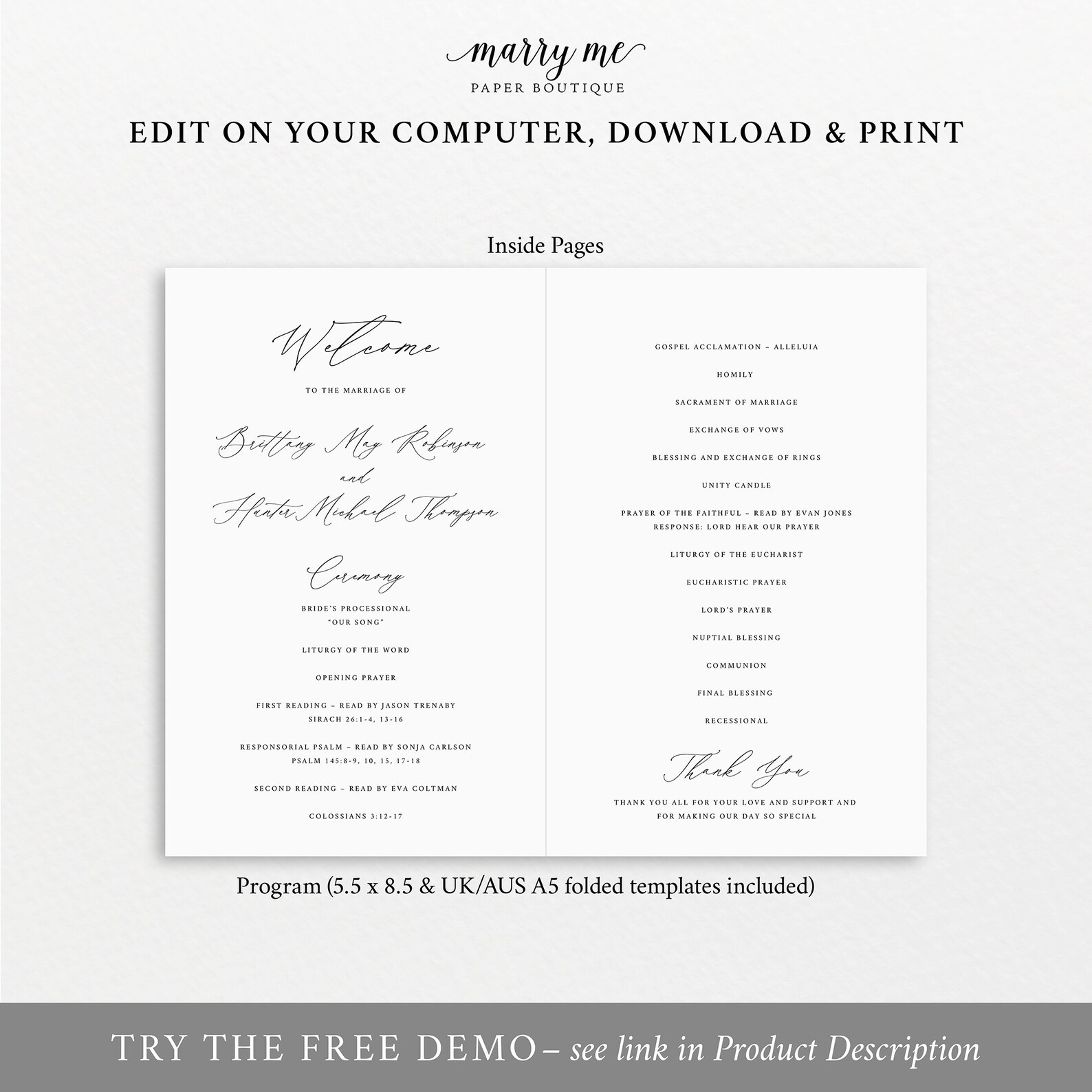 Program Template Stylish Script Folded Editable Instant - Etsy