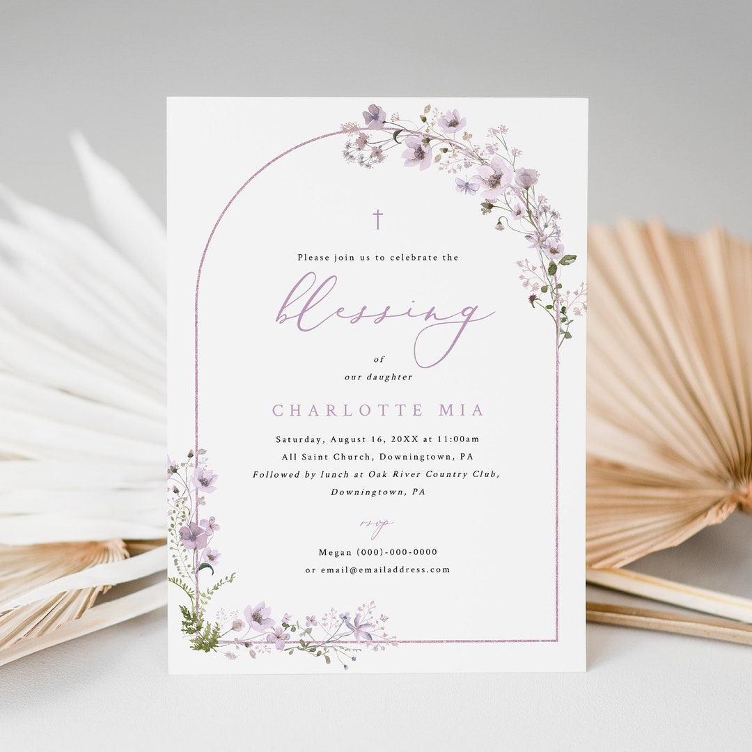 Blessing Ceremony Invitation Template, Rustic Lavender Flowers Arch ...
