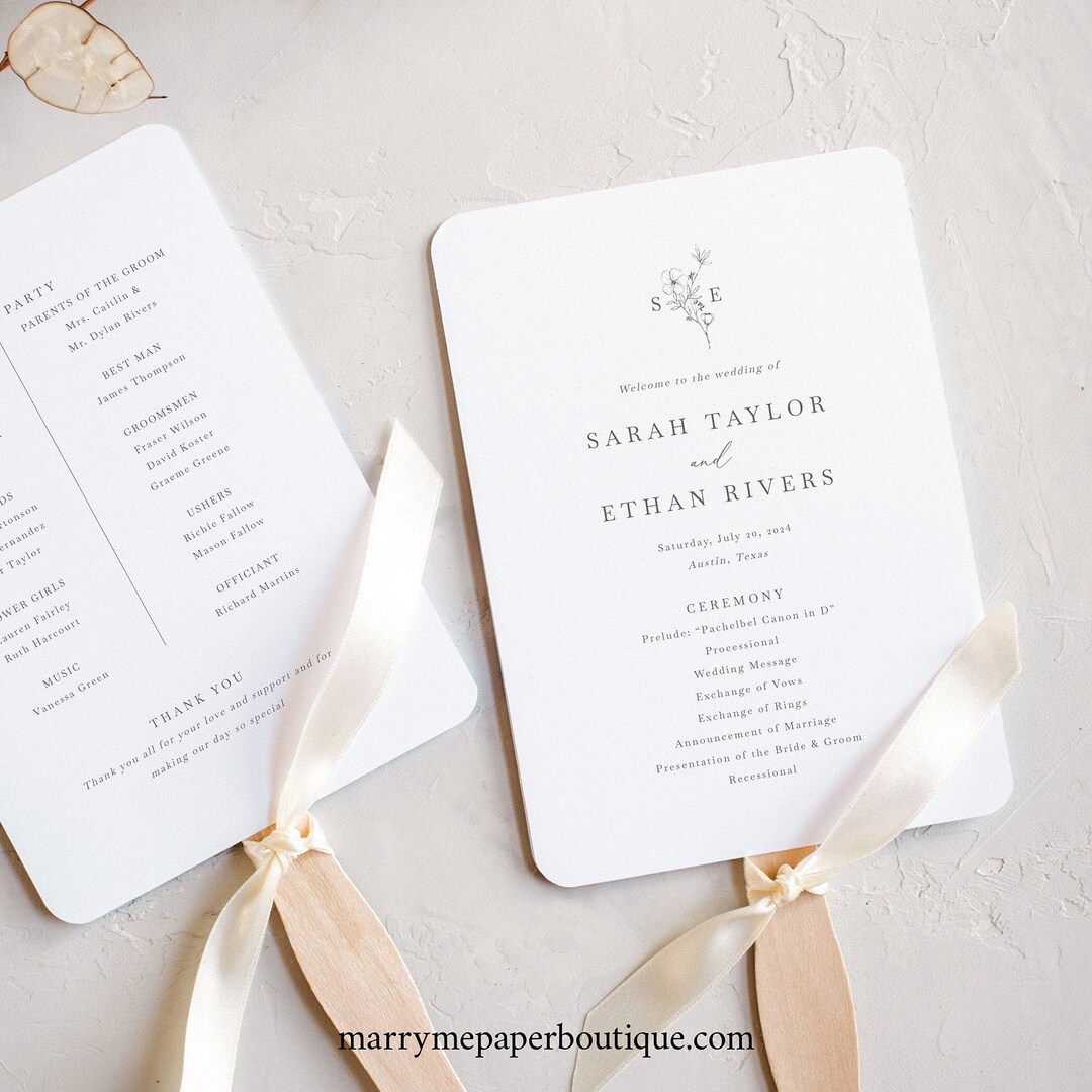 Wedding Program Fan Template, Floral Wedding Monogram, Editable Wedding ...