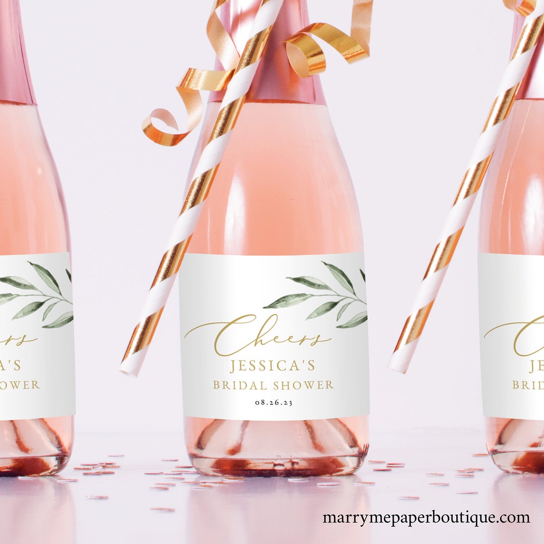 Mini Champagne Bottle Label Template, Free Demo Available, Greenery ...