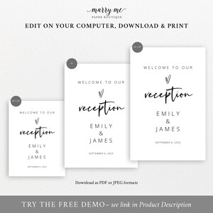 Reception Welcome Sign Template, Love Heart, Editable, Modern Welcome ...