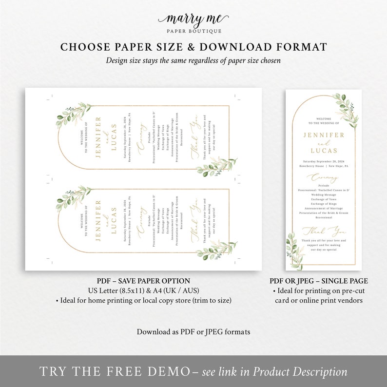 Wedding Program Template Elegant Greenery Arch Printable - Etsy