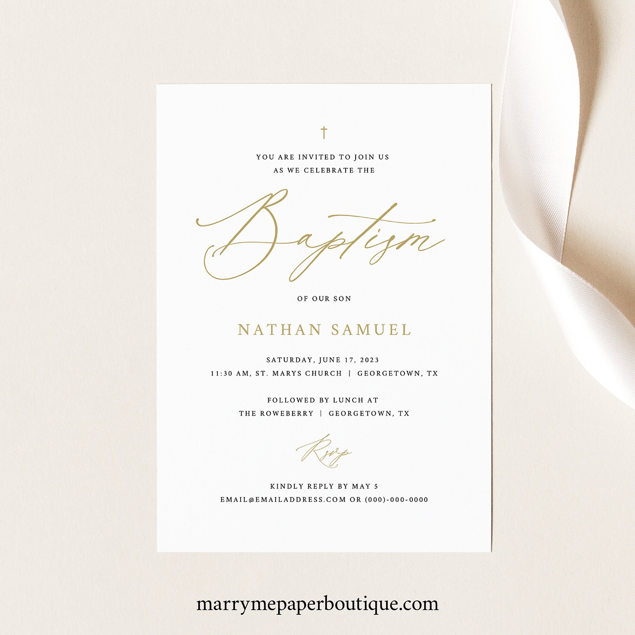 Gold Baptism Invitation Template Free Demo Available 5x7 | Etsy