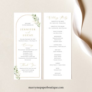 Wedding Program Template Elegant Greenery Arch Printable - Etsy