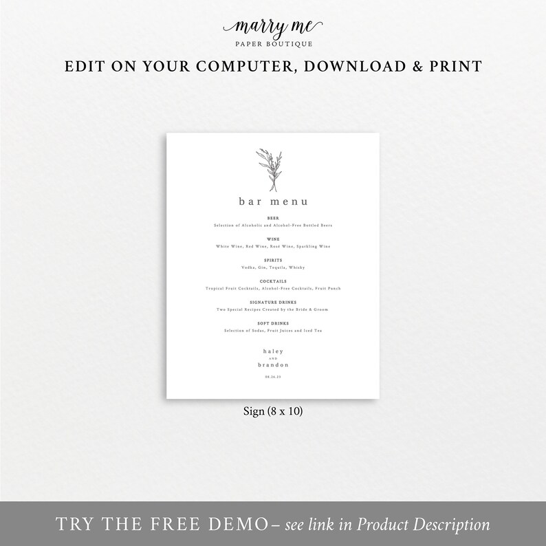 Modern Rustic Bar Menu Sign Template Drinks Menu Printable - Etsy