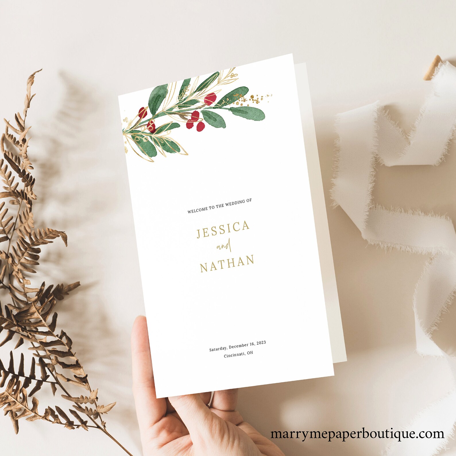 Winter Wedding Program Template Folded Program Printable | Etsy