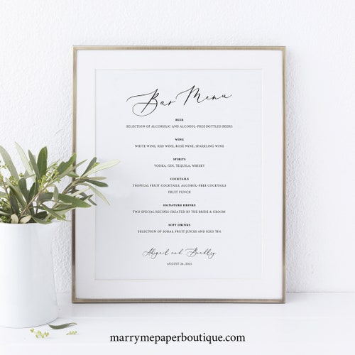 Bar Menu Template 5x7 Elegant Script Try Before Purchase - Etsy