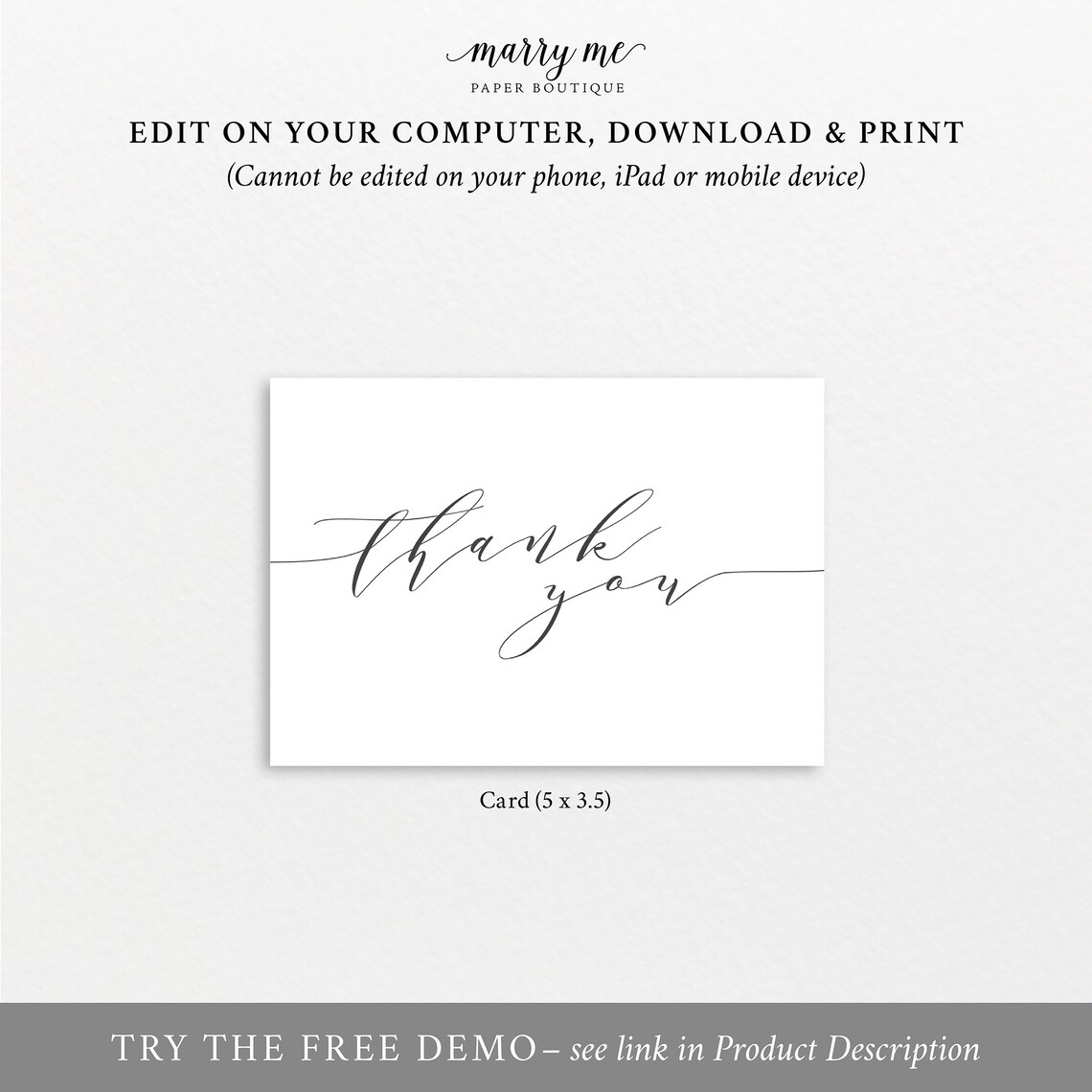 Elegant Thank You Card Template Modern Folded Card | Etsy