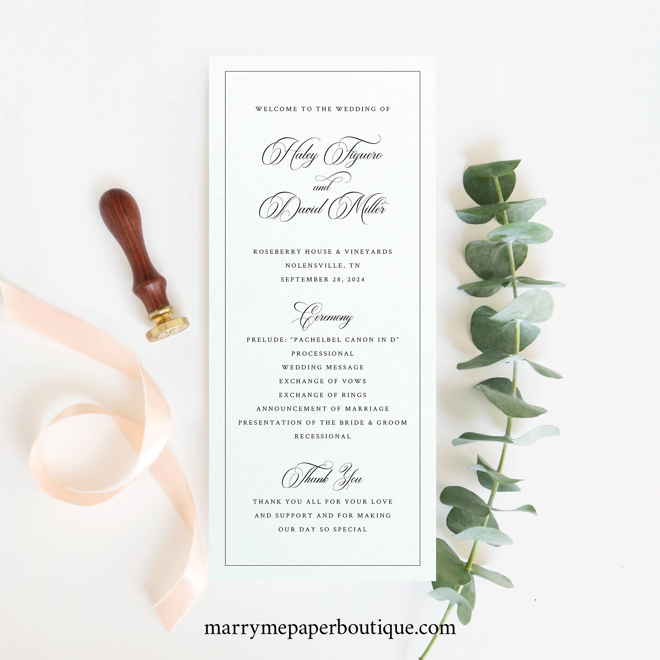 Wedding Program Template Classic Calligraphy & Border Tall - Etsy