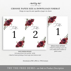 Table Number Sign Template, Elegant Burgundy Floral, Hexagonal, Wedding ...
