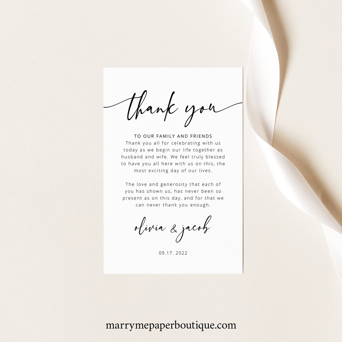 Wedding Thank You Note Template Modern Calligraphy Printable | Etsy