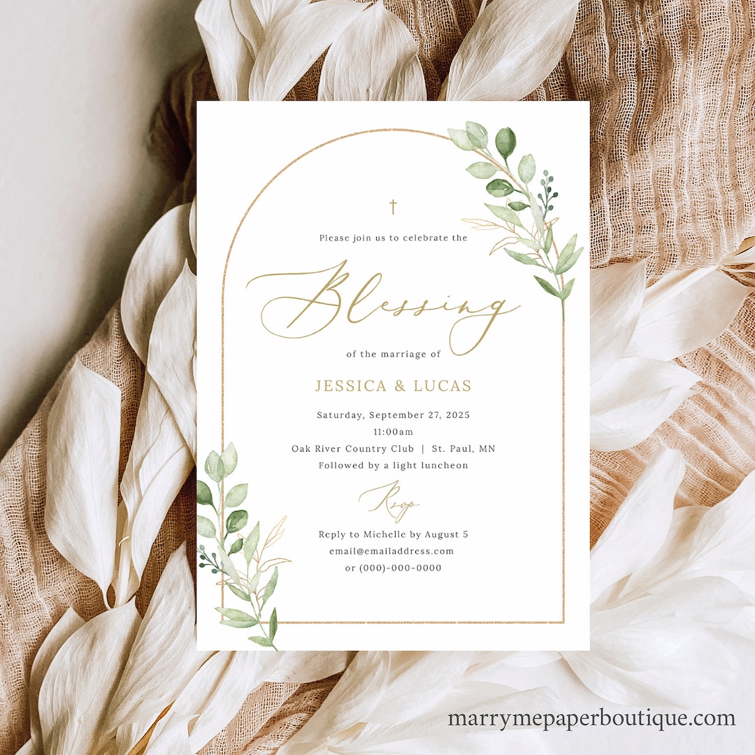 Wedding Blessing Ceremony Invitation Card Template, Greenery Arch ...