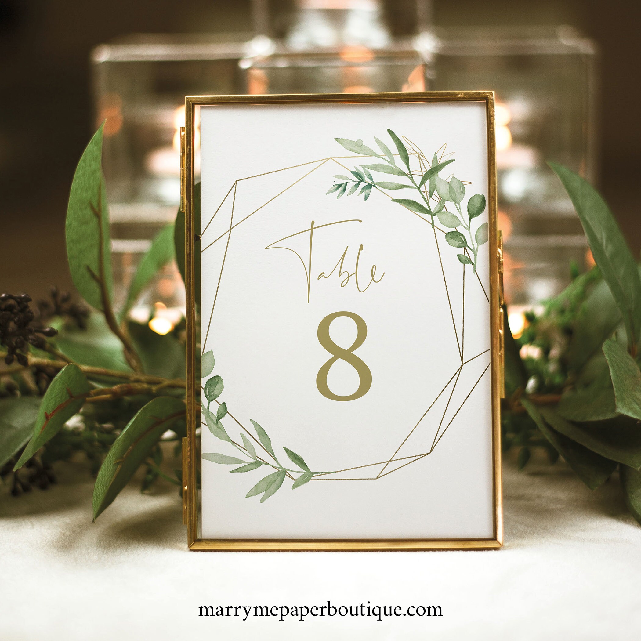 Table Number Template Greenery & Gold Editable Printable - Etsy