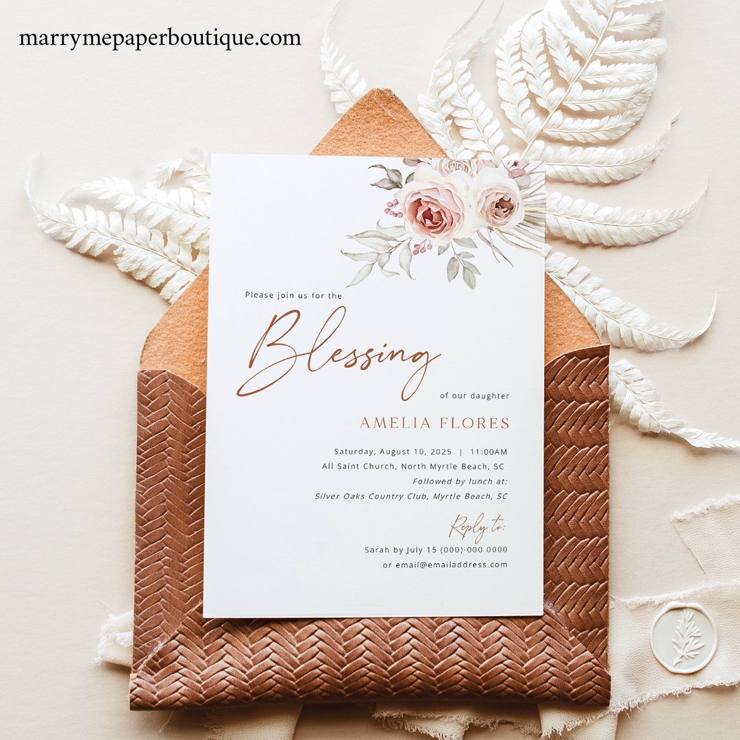 Child Blessing Ceremony Invitation Template, Floral Boho, Editable ...
