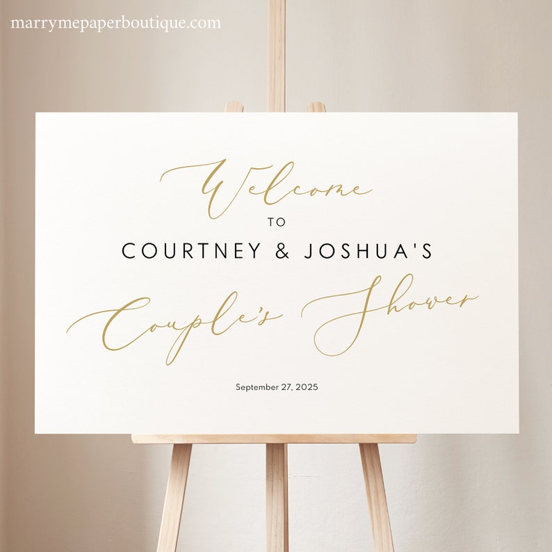 Couples Shower Welcome Sign Template Elegant Script Gold - Etsy