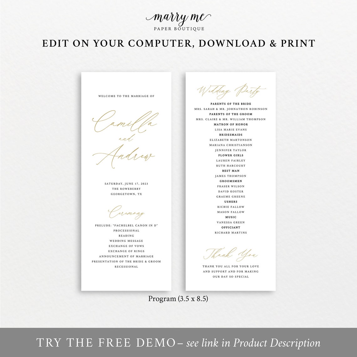 Wedding Program Template Free Demo Available Printable - Etsy