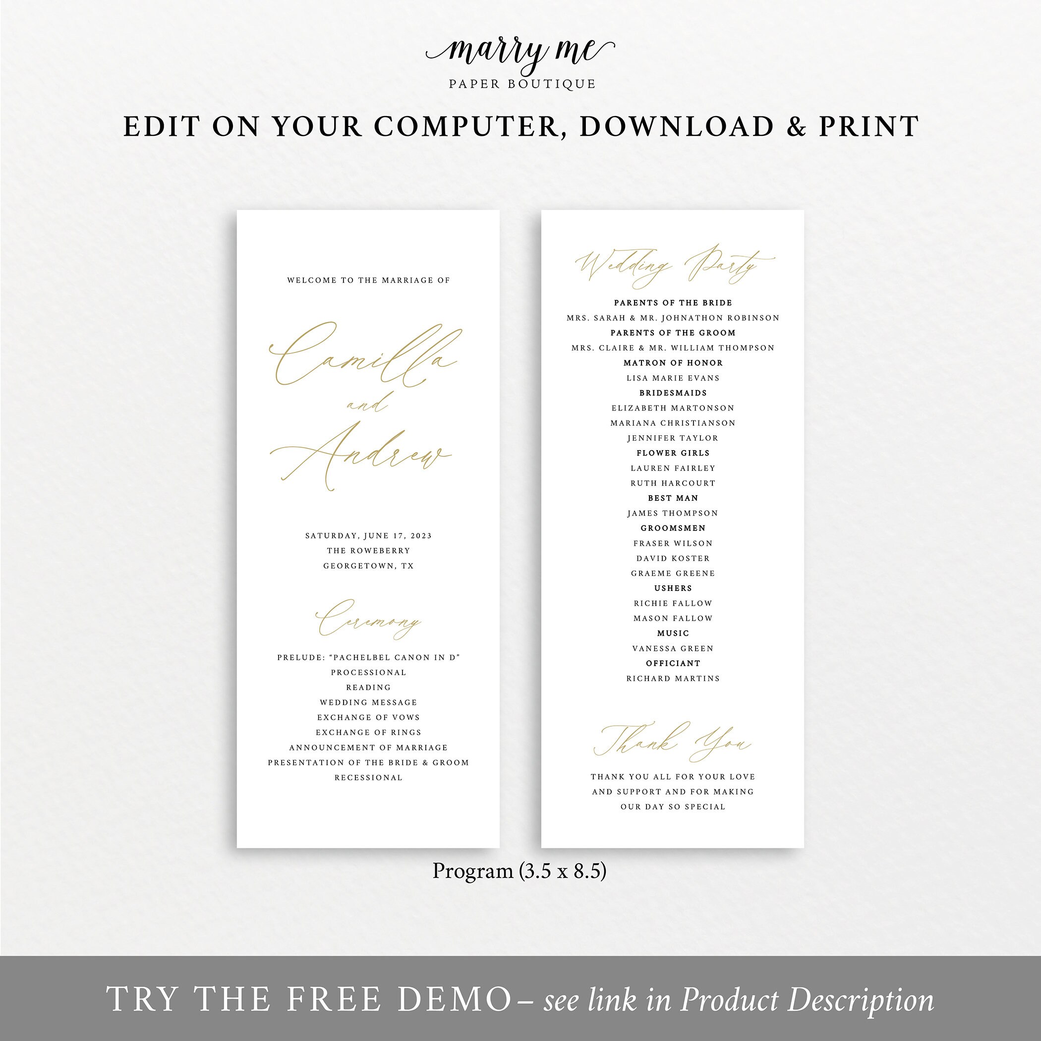 Wedding Program Template Free Demo Available Printable | Etsy