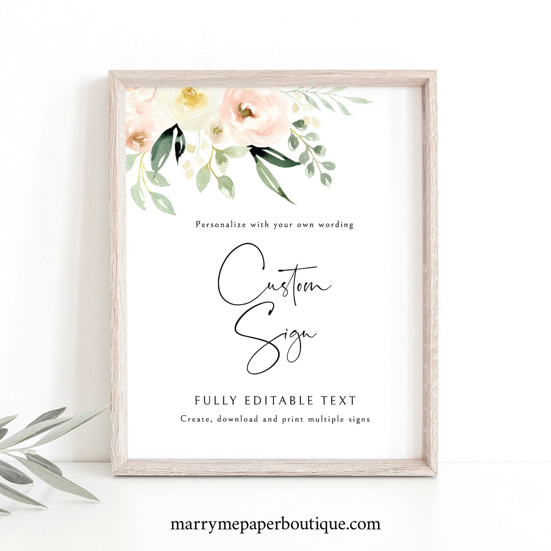 Wedding Sign Bundle Template Set, Pink Floral Greenery, Ivory ...