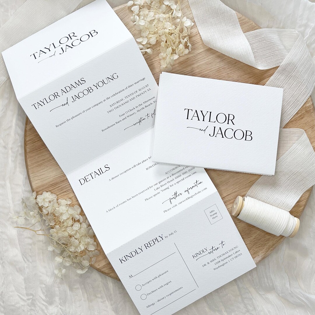 Wedding Invitation, Modern Classic, Concertina Wedding Invite, Printed ...