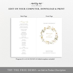 Folding Wedding Program Template, Rustic Summer Yellow Floral, Editable ...