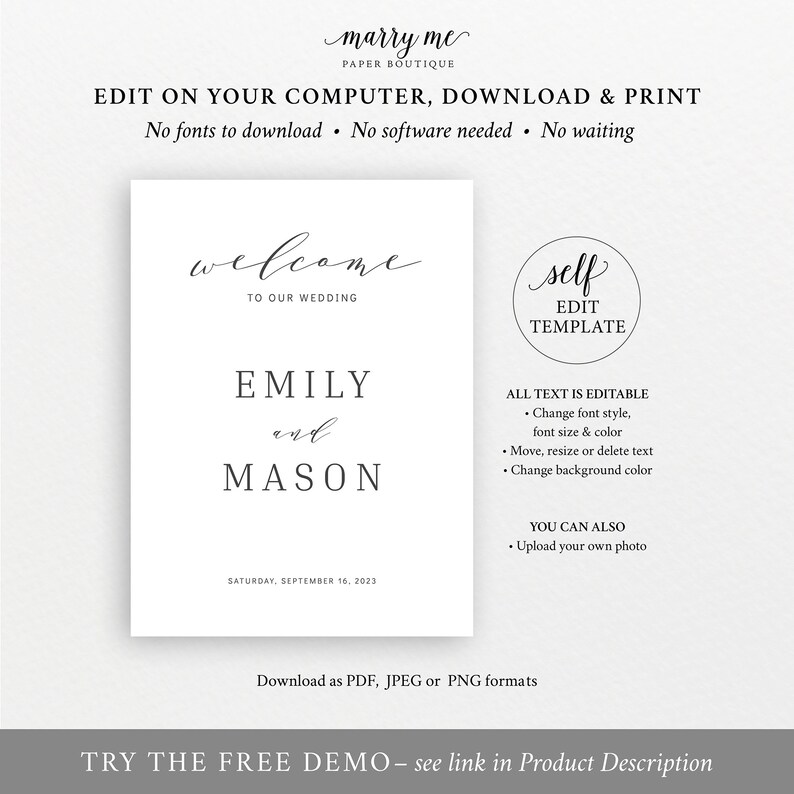 Wedding Welcome Sign Template Formal & Elegant Welcome to - Etsy