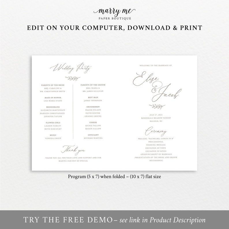 Wedding Program Fan Template FREE Demo Available Editable - Etsy