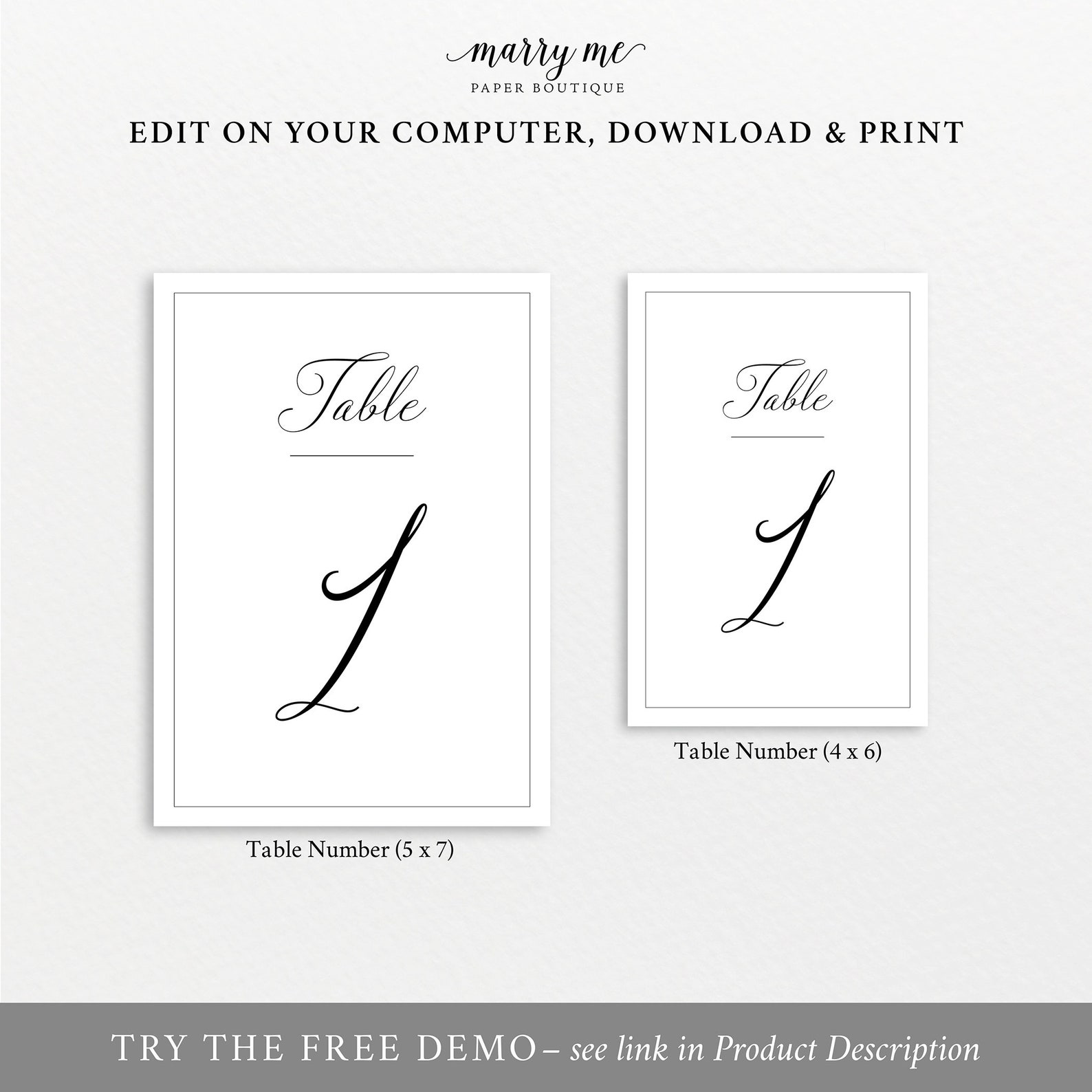 Table Number Sign Template Traditional Wedding Calligraphy & - Etsy